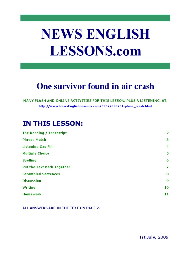 News English: One Survivor Found in Air Crash | PDF | Aviation ...