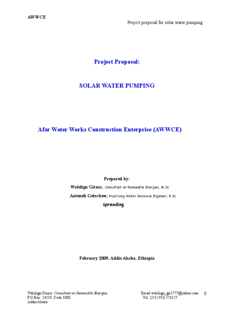 Solar Water Pumping Proposal for Afar | PDF | Solar Power | Renewable ...