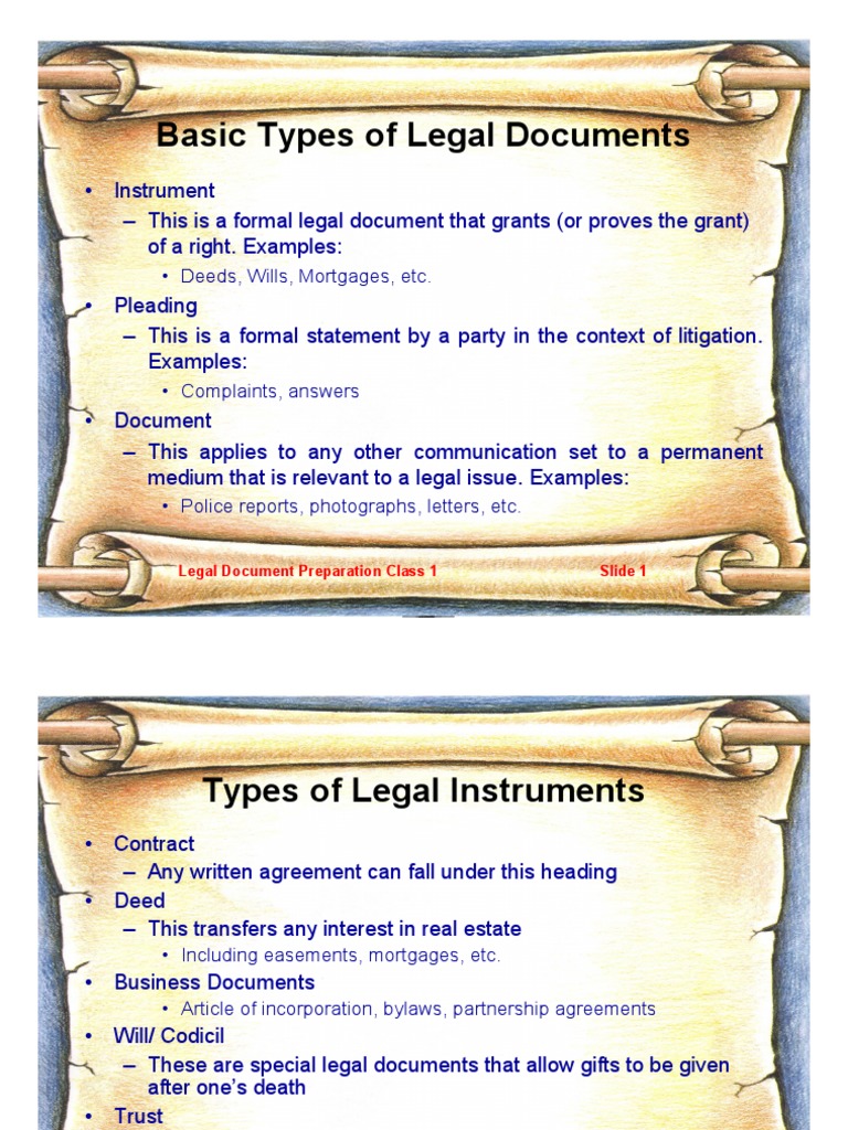 Basic Types of Legal Documents: - Deeds, Wills, Mortgages, Etc | PDF ...