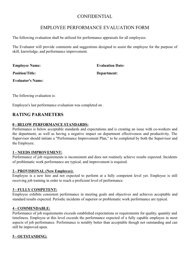 Completed Employee Performance Evaluation Sample