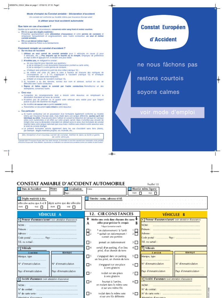 Constat Amiable Auto PDF | Descargar gratis PDF | Véhicules | Permis de ...