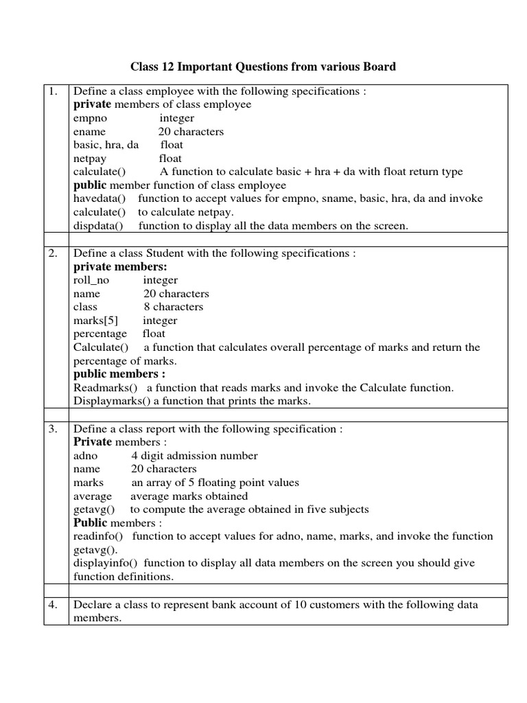 Class Concept Questions | PDF | Subroutine | Function (Mathematics)