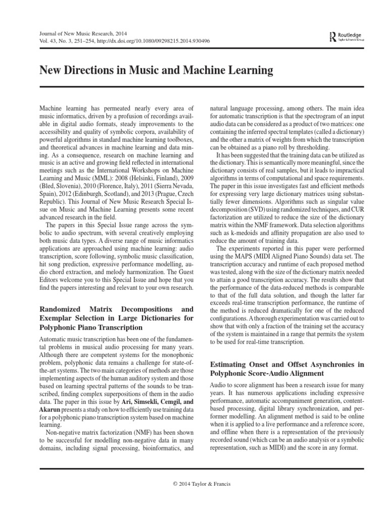 New Directions in Music and Machine Learning | PDF | Machine Learning ...