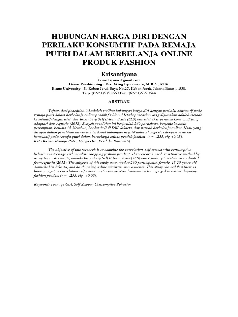 Hubungan Harga Diri Dengan Prilaku Konsumtif | PDF