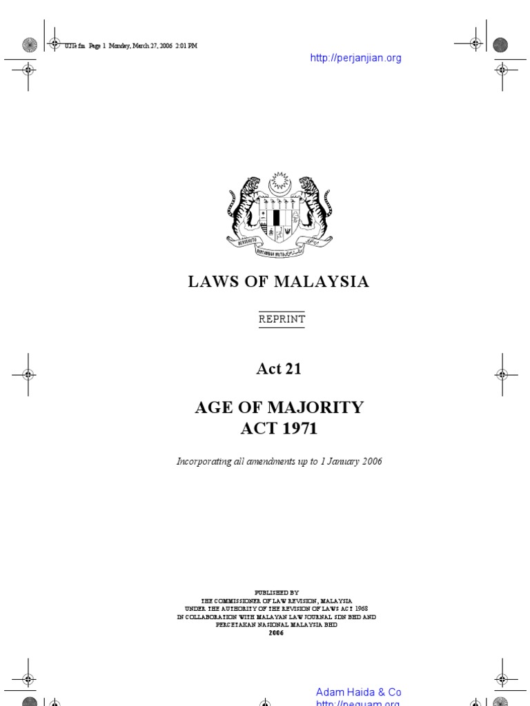 Age of Majority Act 1971 (Act 21) | PDF | Constitutional Law | Government
