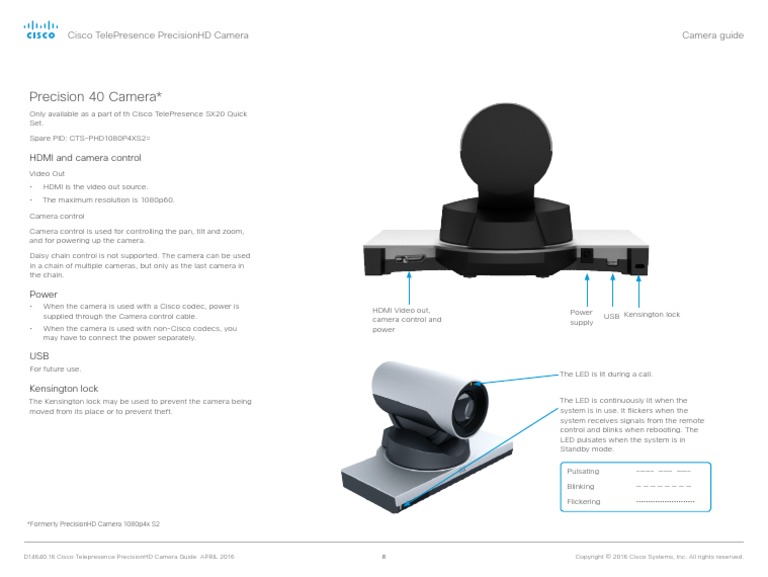 Cisco TelePresence PrecisionHD 1080p-720p Camera Guide | PDF | Hdmi ...