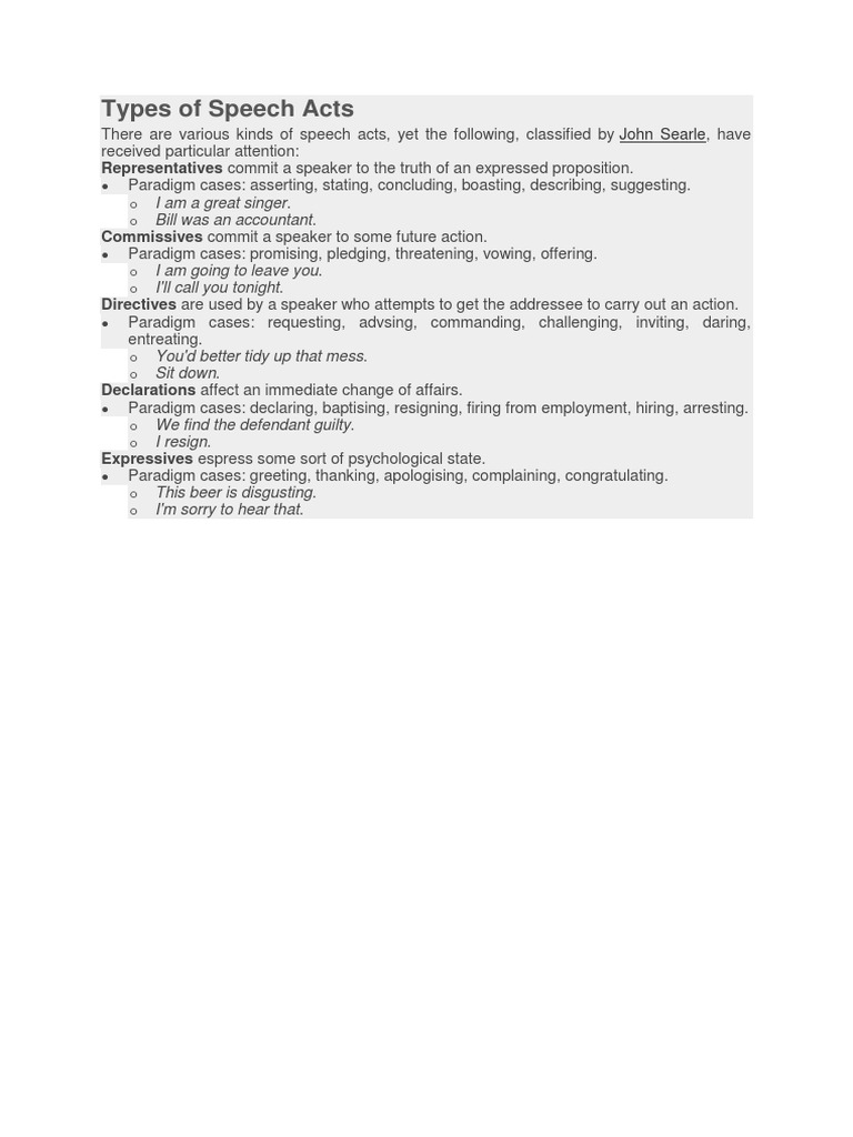 Types of Speech Acts | PDF