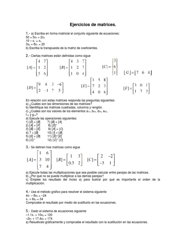 Matrices. | Matriz (Matemáticas) | Ecuaciones