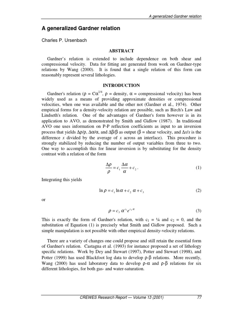 A Generalized Gardner Relation: X/X Is The | PDF | Density ...