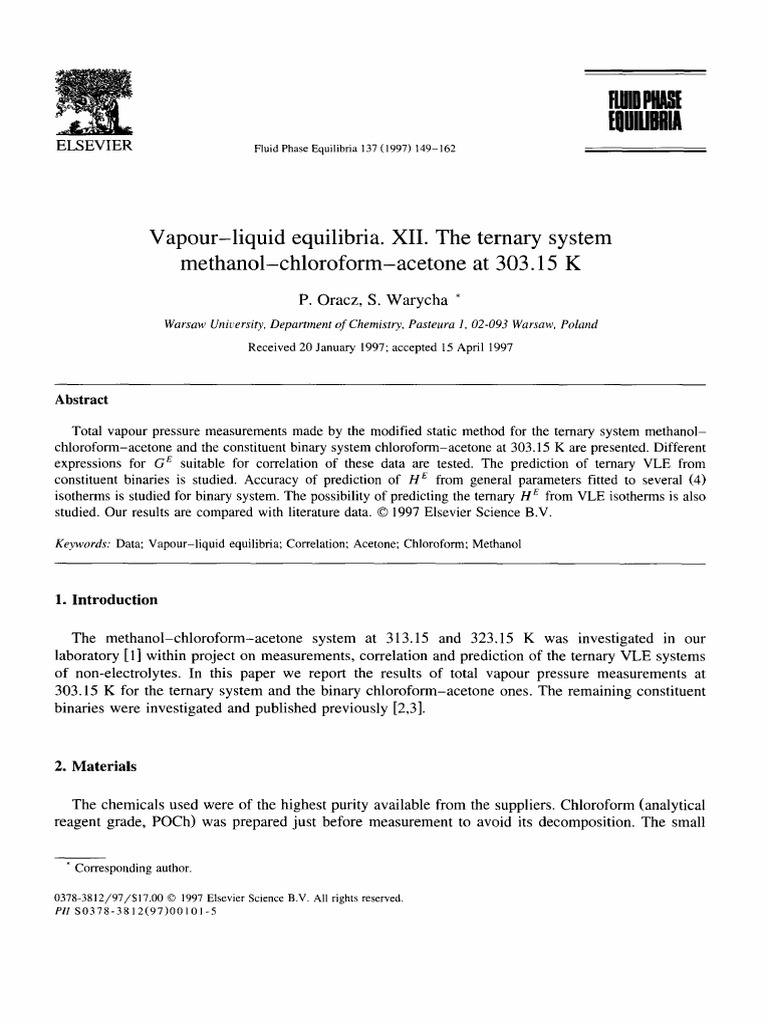 (Luidphase Eouihbrll: Vapour-Liquid Equilibria. XII. The Ternary System ...