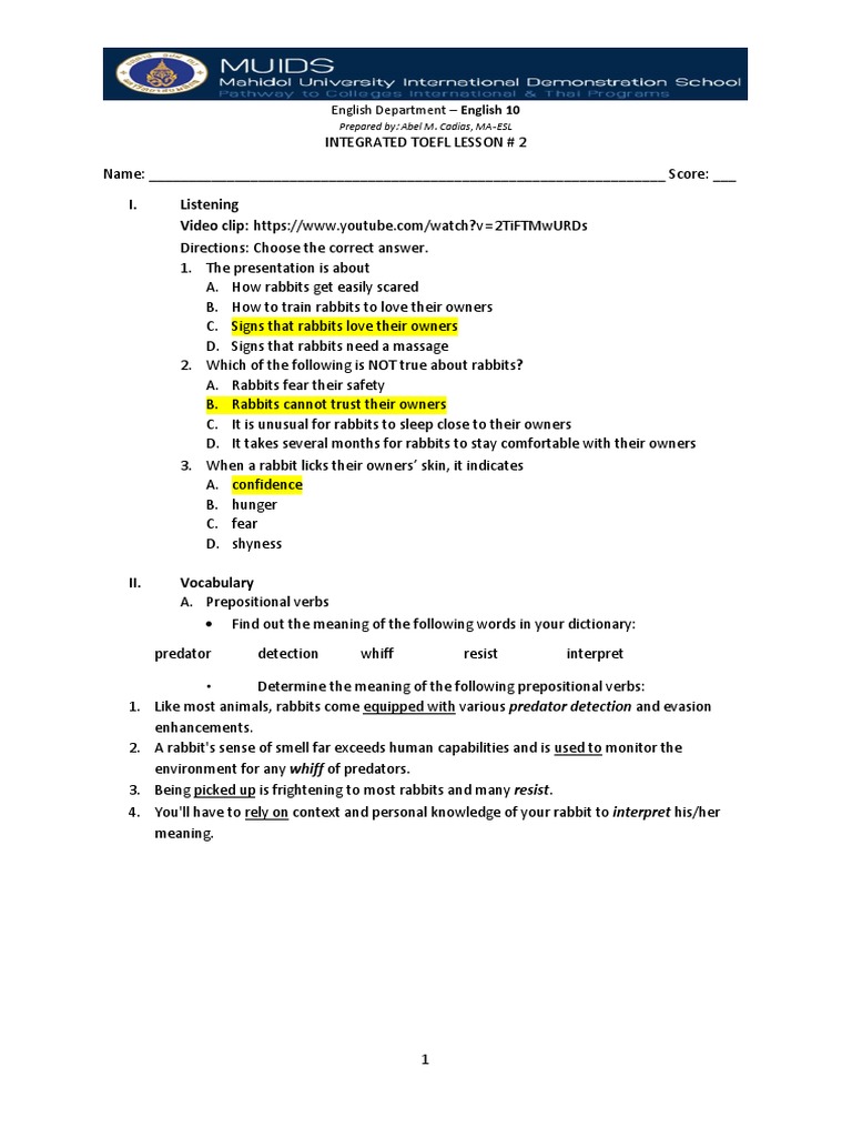 Itl2 Edited 2018 | PDF | Rabbit | Senses