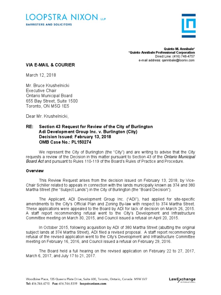 Burlington Review Request on OMB Decision | PDF | City | Zoning