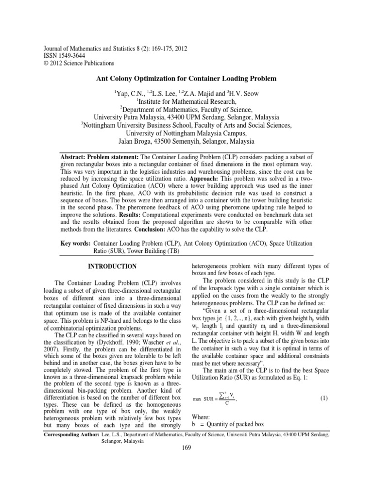 Ant Colony Optimization For Container Loading Problem | PDF | Metaheuristic | Mathematical Concepts