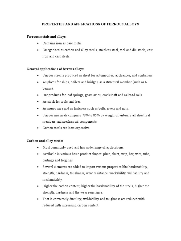 Properties and Applications of Ferrous Alloys | PDF | Steel | Alloy
