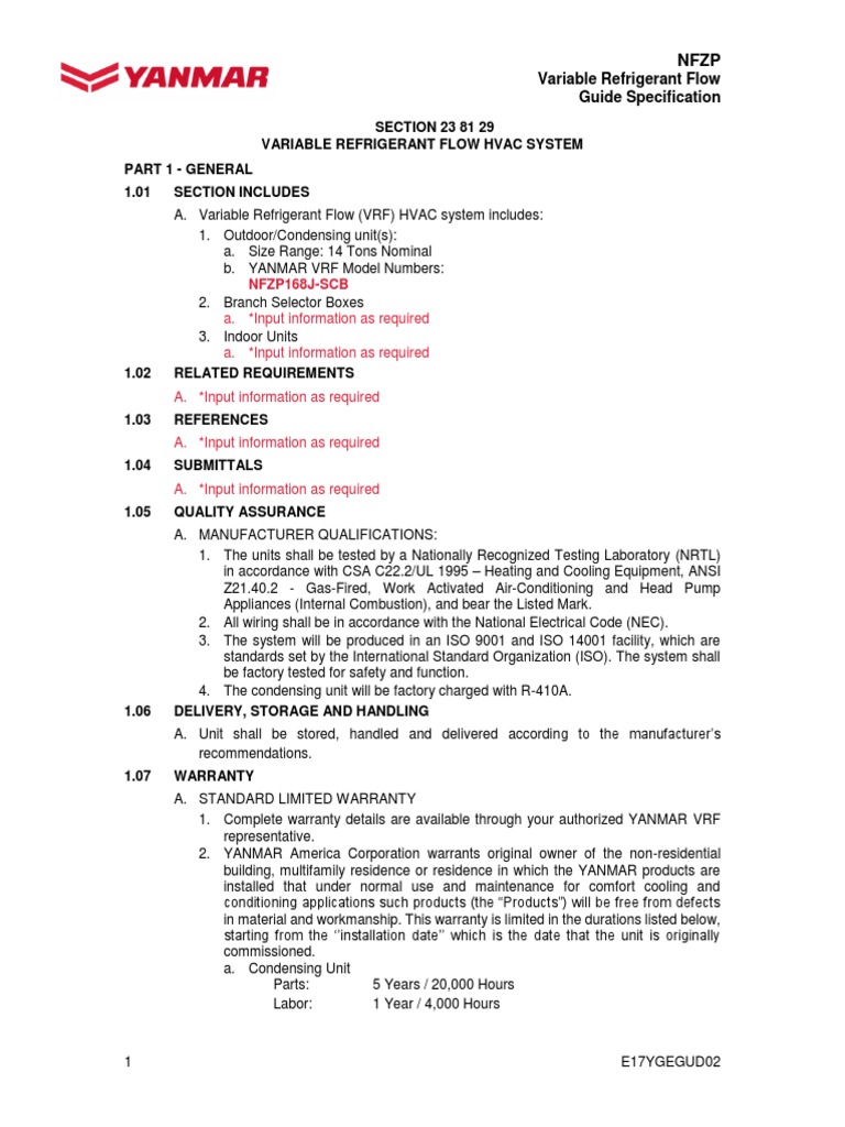 Yanmar NFZP VRF Guide Spec | PDF | Hvac | Air Conditioning