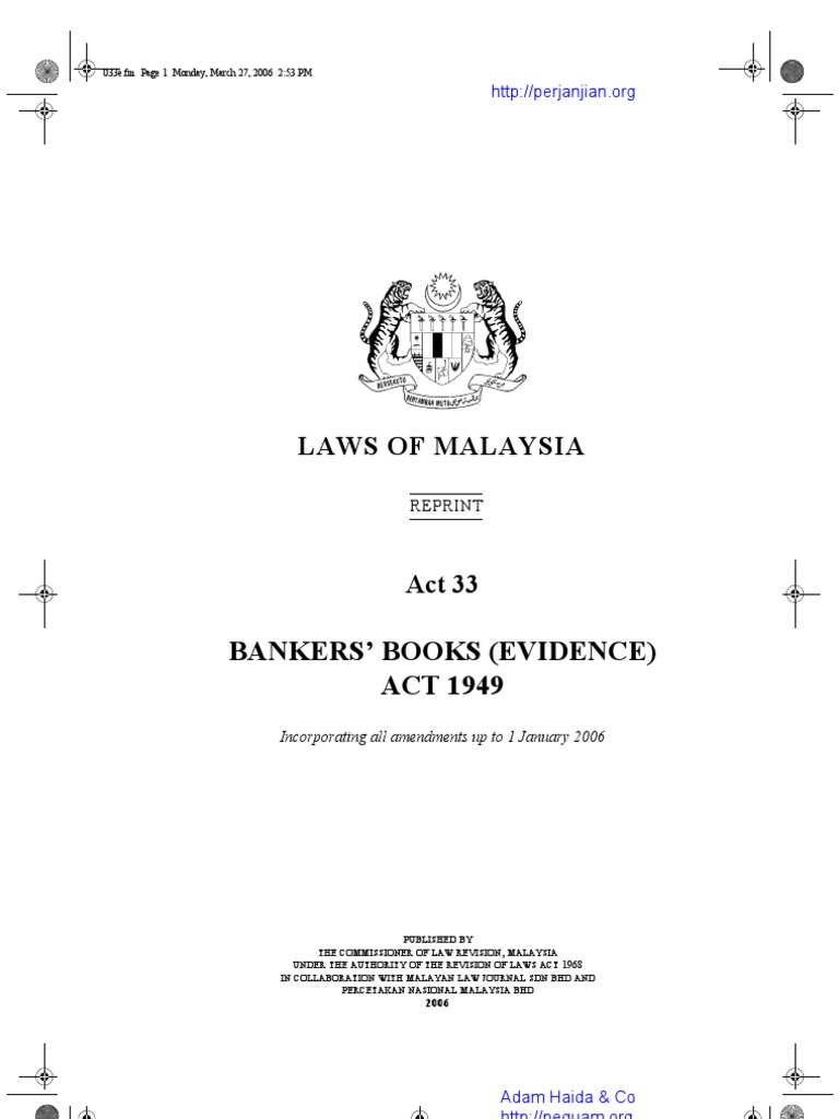 Bankers Books (Evidence) Act 1949 (Act 33) | PDF | Affidavit | Evidence