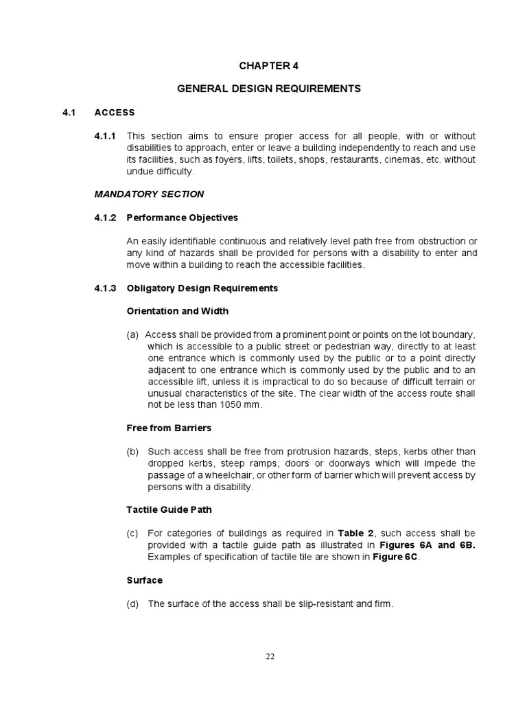 General Design Requirements: 4.1 Access 4.1.1 This Section Aims To ...