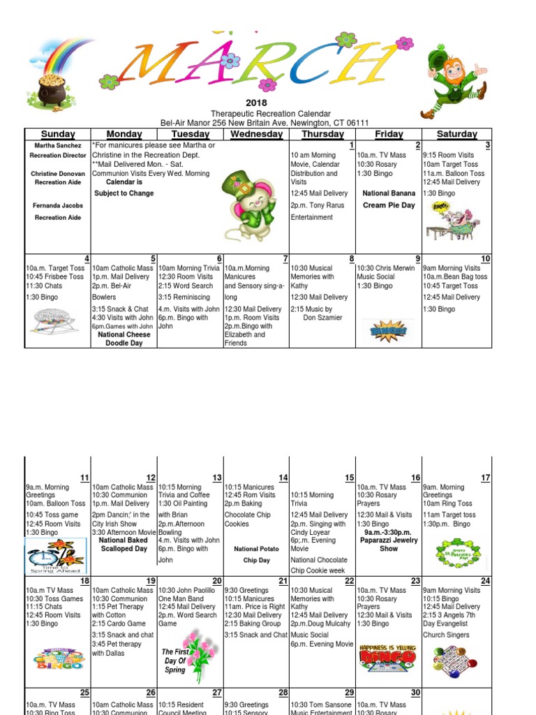 July Therapeutic Recreation Calendar | PDF | Religion And Belief | Foods