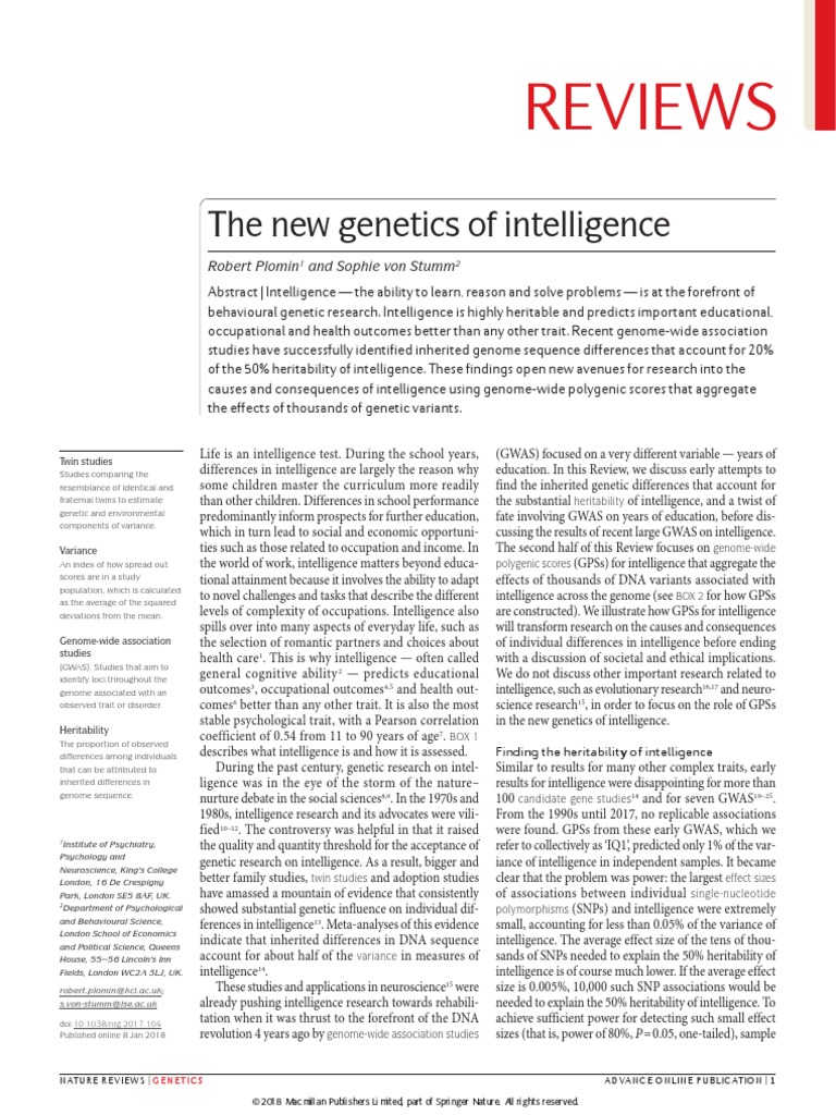 The New Genetics of Intelligence | PDF | Single Nucleotide Polymorphism ...