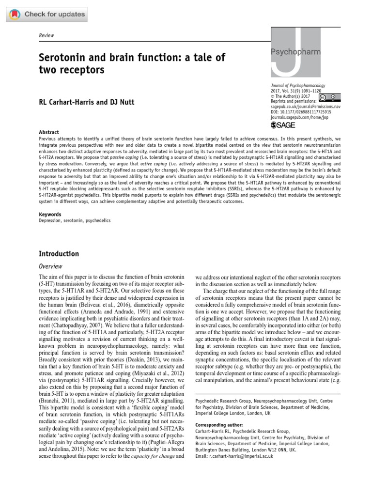 Serotonin and Brain Function - A Tale of Two Receptors | PDF ...