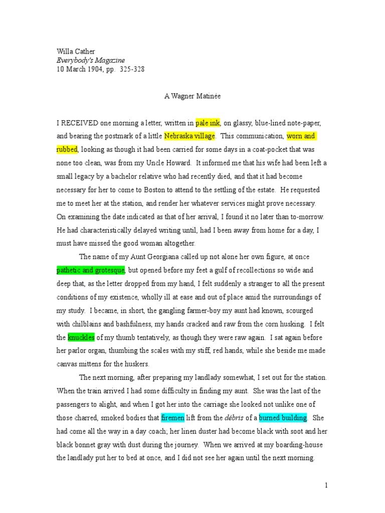 A Wagner Matinee by Willa Cather | PDF | Leisure | Entertainment (General)