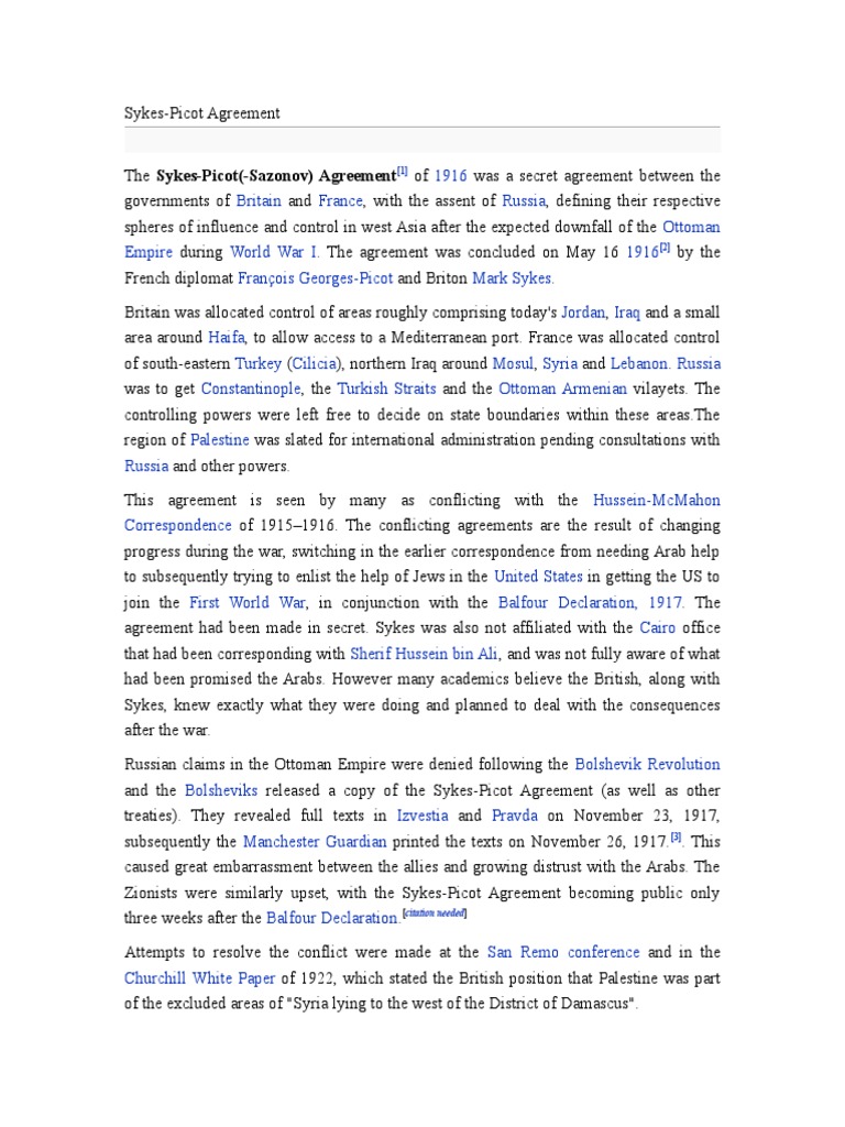 Sykes Picot Agreement | PDF | Sykes–Picot Agreement | Conflicts