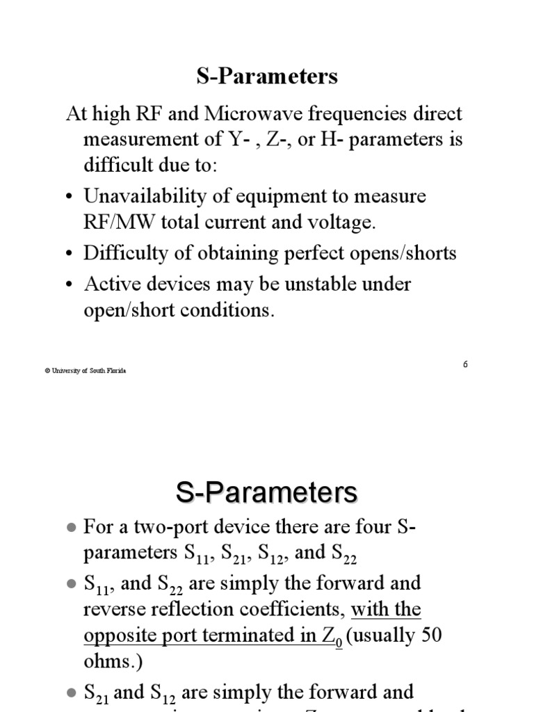 S-Parameters: © University of South Florida | PDF | Electrical Circuits ...