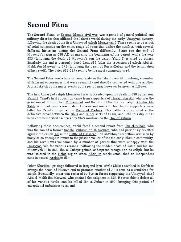Second Fitna | PDF | Husayn Ibn Ali | Middle East