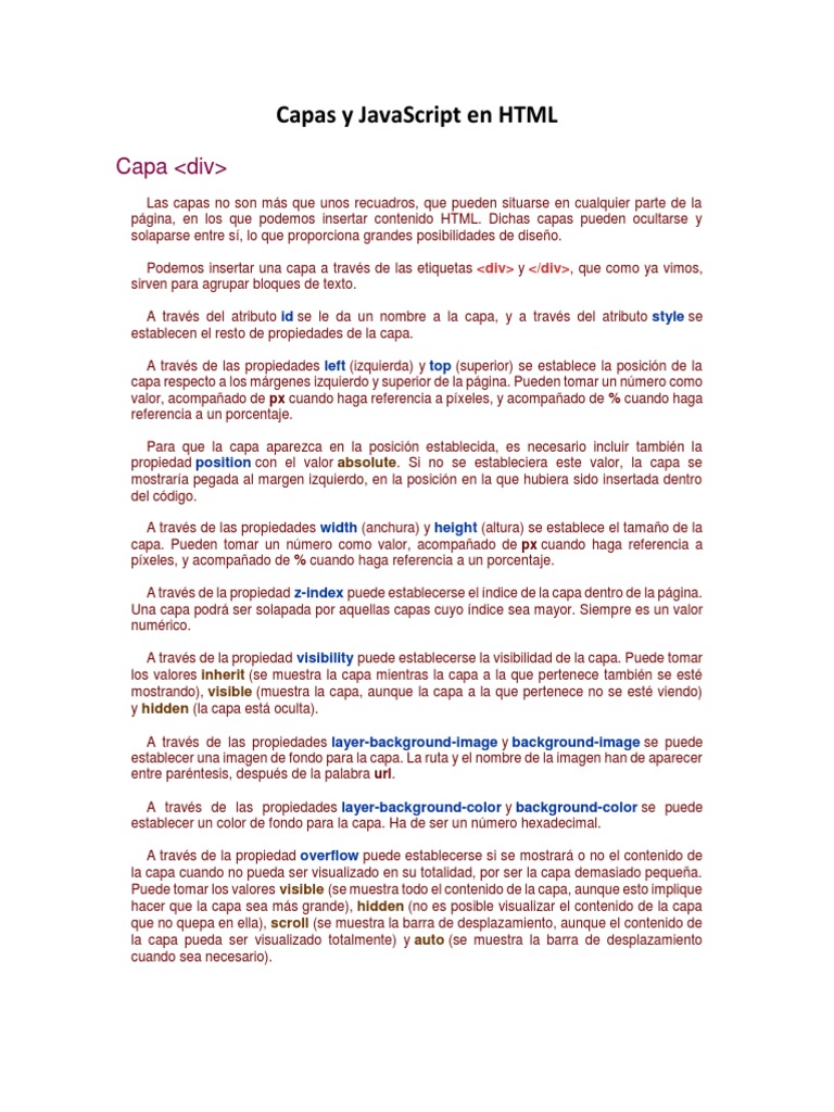 Material de Apoyo Capas y JavaScript | PDF | Script Java | Comillas