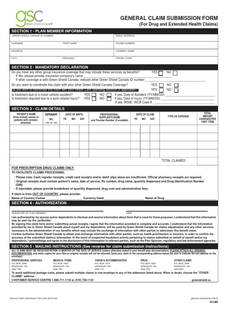 General Claim Submission Form: Section 1 - Plan Member Information ...
