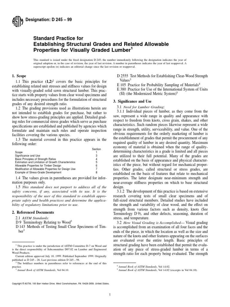 Astm D245 | PDF | Lumber | Bending