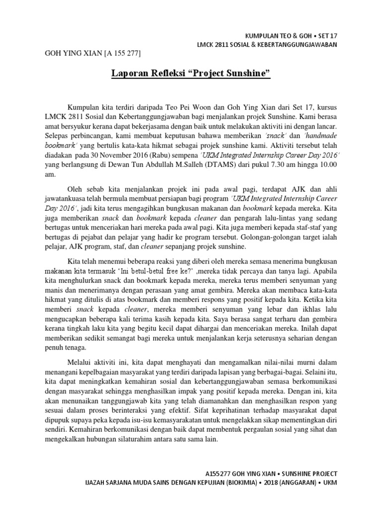 Refleksi Projek Sunshine | PDF