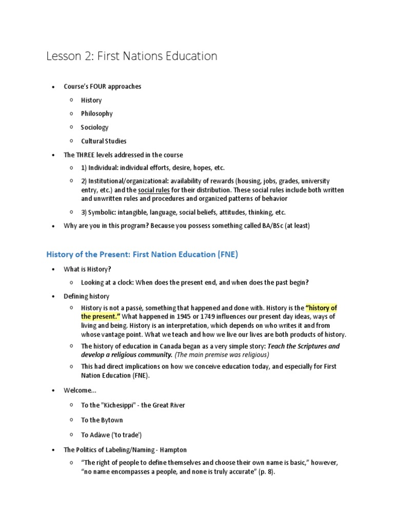 Lesson 2: First Nations Education: History of The Present: First Nation ...