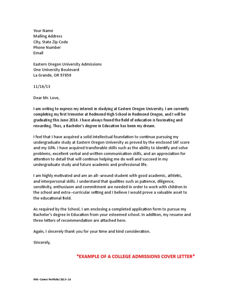 Cover Letter Samples | PDF | College Admissions In The United States ...