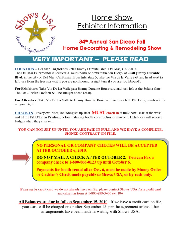 Del Mar Fall Exhibitor Set Up Info | PDF | Parking | Parking Lot