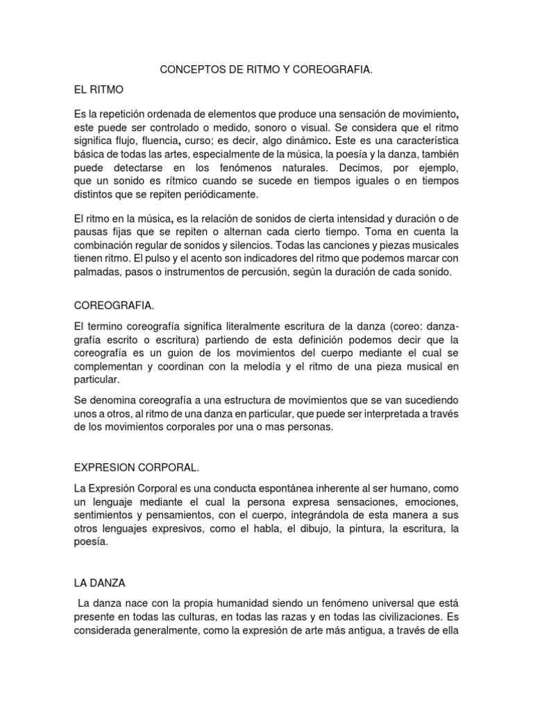 Conceptos fundamentales de ritmo, coreografía y tipos de danza | PDF ...