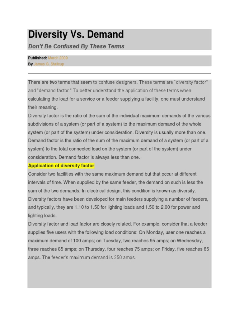 Diversity Factor Vs Demand Factor | PDF | Power (Physics) | Electrical ...