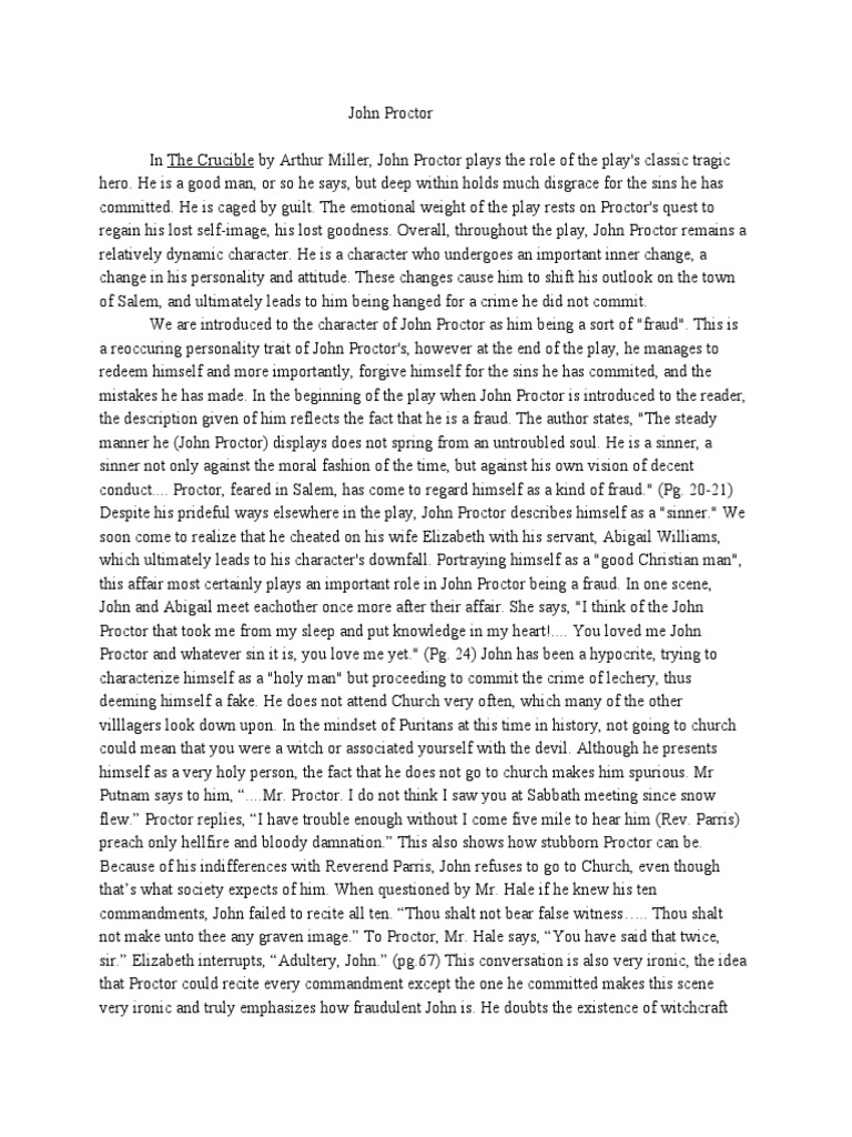 John Proctor Crucible Essay | PDF | Prostitution | Witchcraft