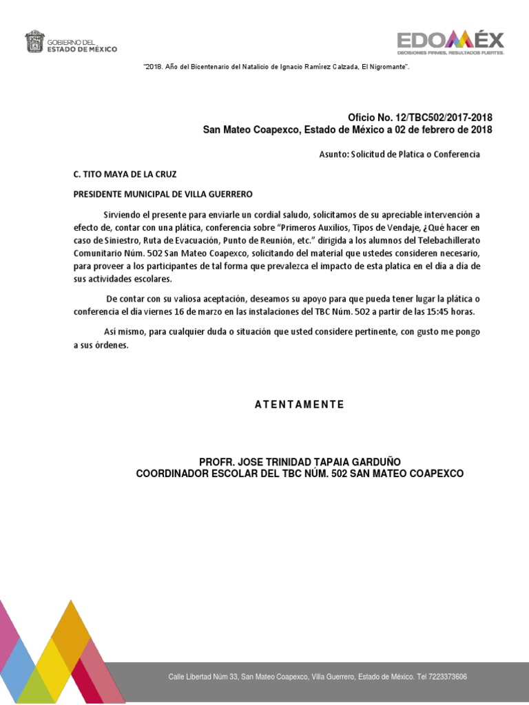 Oficio Platica Primeros Auxilios | Política | Agitación Oficio Platica Primeros Auxilios | Política | Agitación