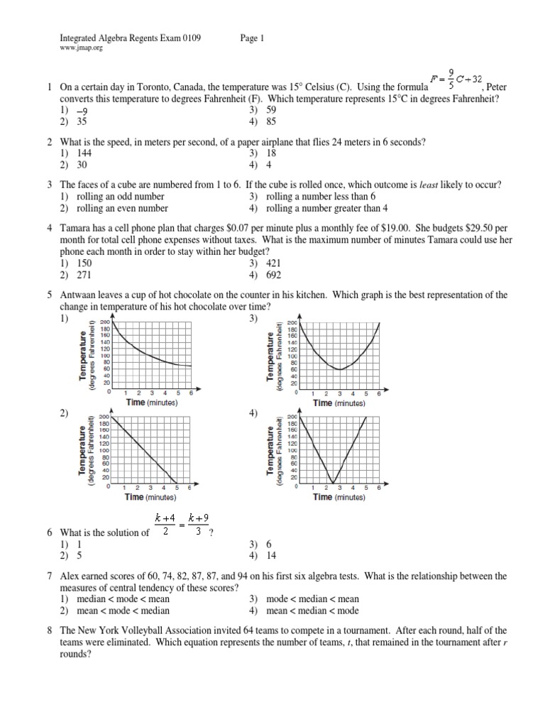 Integrated Algebra Regents Exam 0109 | PDF | Quadratic Equation | Area