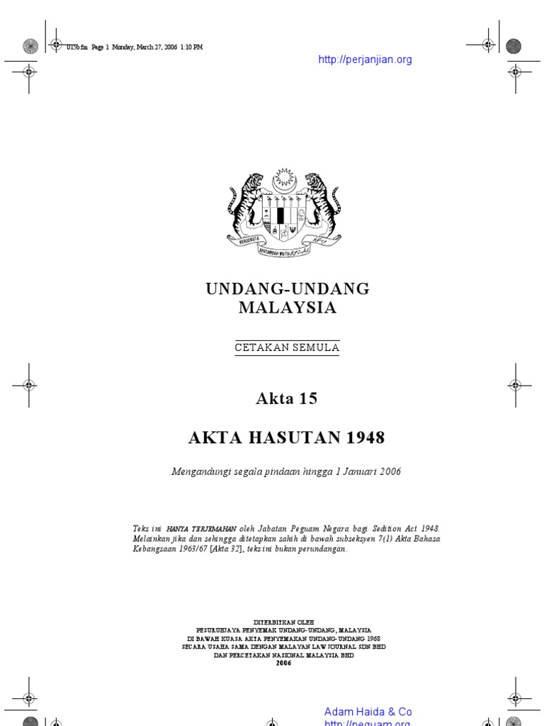 Akta Hasutan 1948 (Akta 15) | PDF