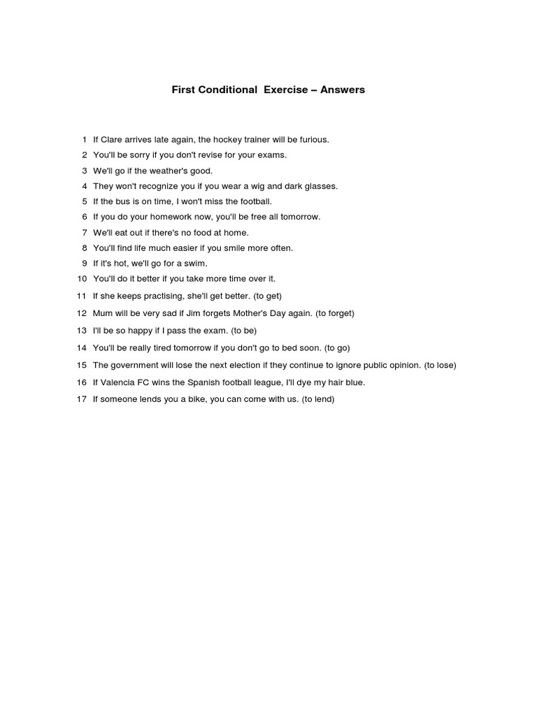 First Conditional Exercise-Answers | PDF
