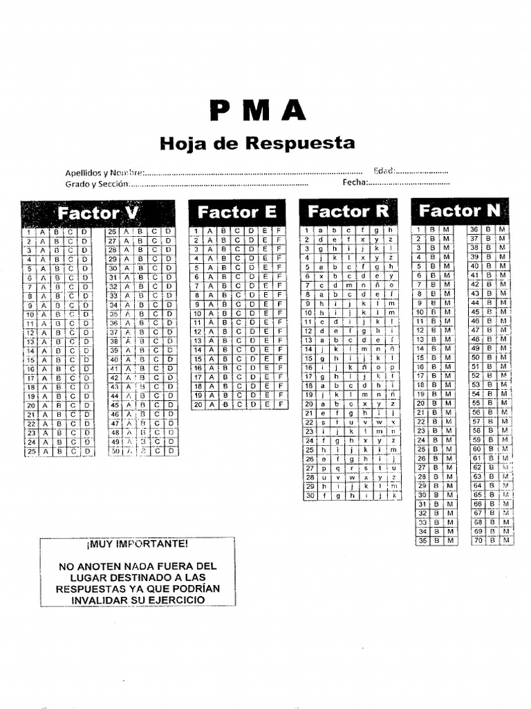 PMA - Hoja de Respuesta