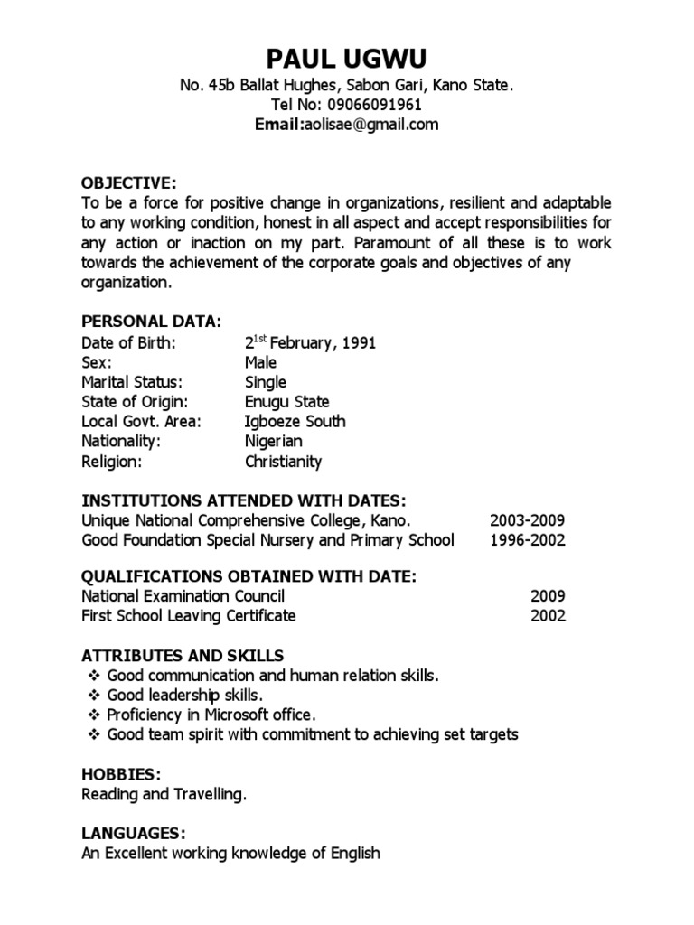 Paul Ugwu - Resume and Personal Profile | PDF | Wellness | Lifestyle