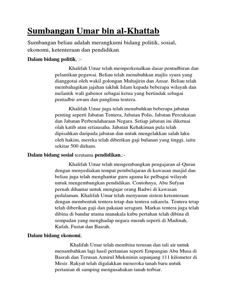 Sumbangan Khalifah Umar Al Khattab Dalam Membina Tamadun Islam