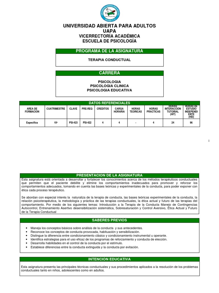 Programa Terapia Conductual | PDF | Terapia cognitiva | Toma de decisiones