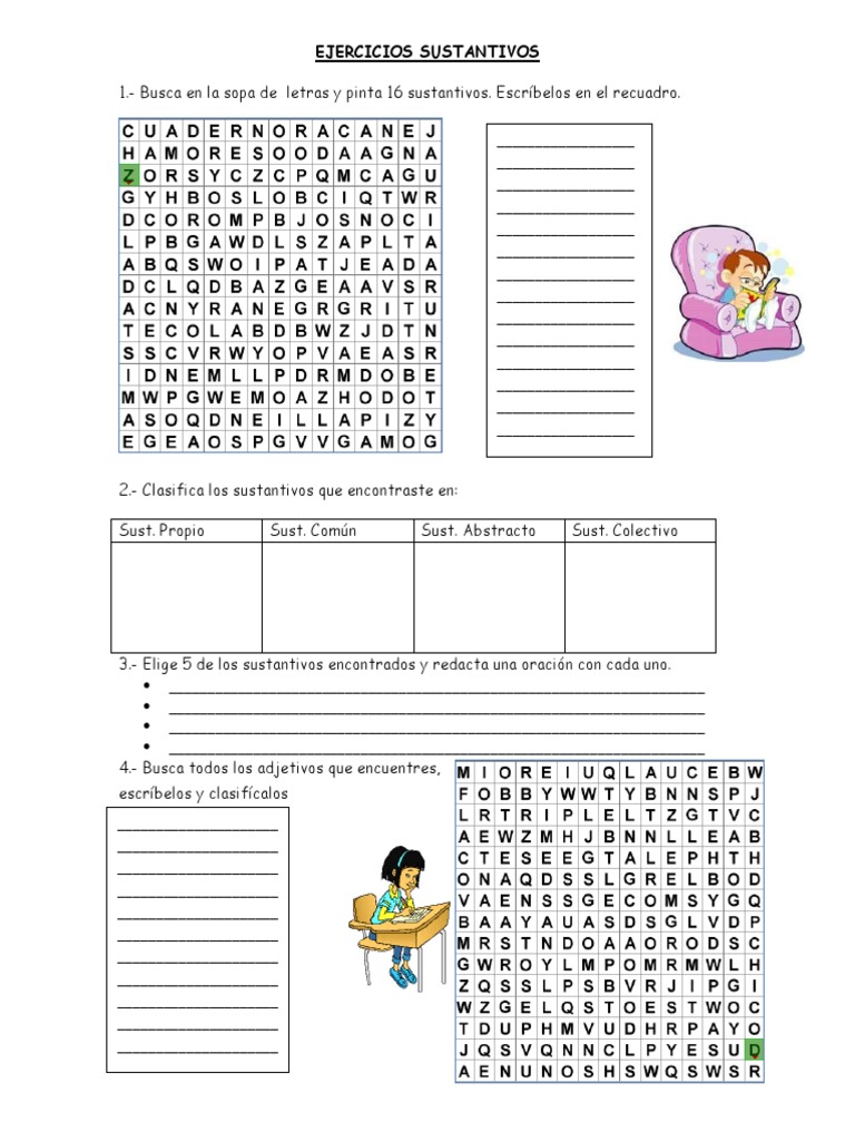 Ejercicios Sustantivos | PDF | Lingüística | Unidades Semánticas