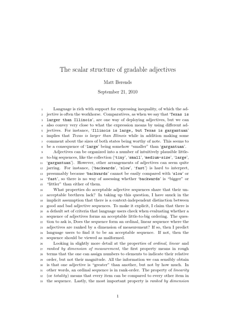 Scalar Structure of Gradable Adjectives | PDF | Sequence | Adjective