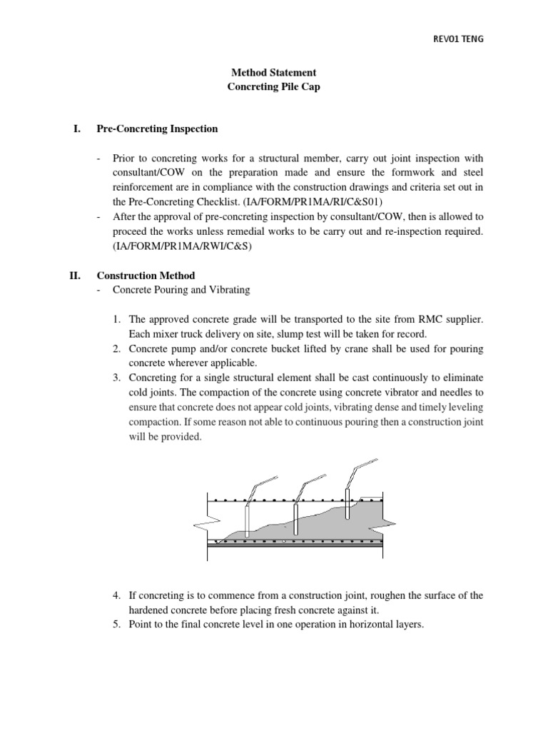 Method Statement of Concreting Pile Cap Rev01 | PDF | Deep Foundation | Concrete