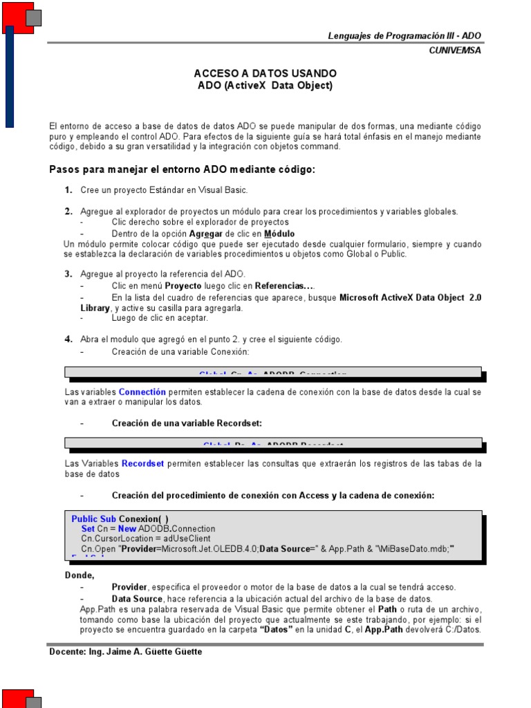 Acceso A Datos Con ADO VB6 | Descargar gratis PDF | Active X Data Objects | Ciencias de la ...